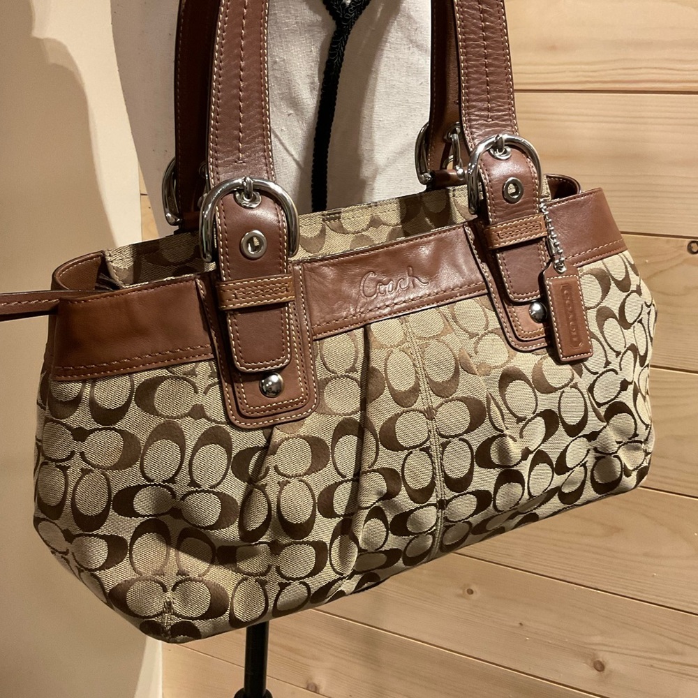 Coach Signature Print Shoulder Bag Purse, Brown & Tan… - Gem